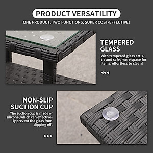 Rattaner Outdoor PE Wicker Rattan Side Table - Patio Rattan Garden Coffee End Square Table with Glass Top-2-layer Table Furniture, Black
