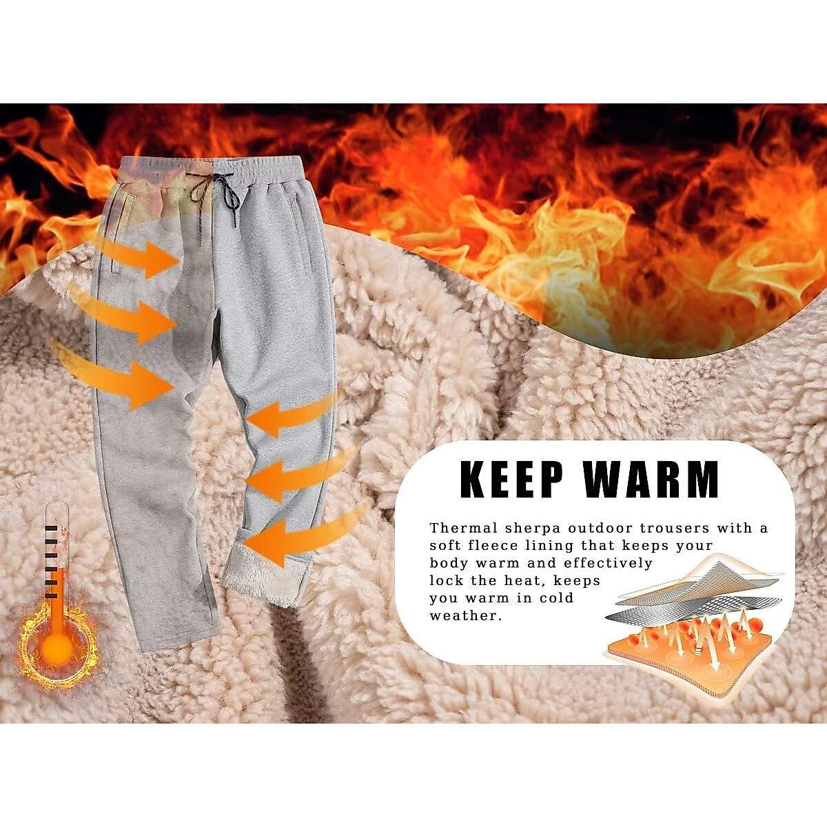 TACVASEN Mens Thermal Pants Long Open Bottom Fleece Lined Sweatpant Winter Jogger Trousers Thick Sweatpants Men Army Green