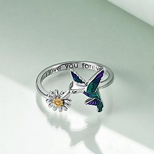 POPLYKE Hummingbird Rings Gifts for Women 925 Sterling Silver Bird Daisy Flower Ring for Girls Friend （7）