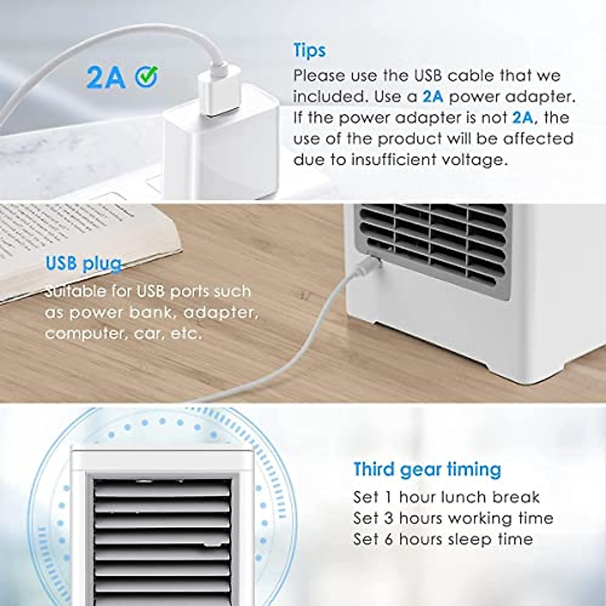 Vivibyan Personal Air Cooler, Portable Evaporative Conditioner with 3 Wind Speeds Touch Screen Small Desktop Cooling Fan, Mini Fan for Home, Bedroom Room, Office, Dorm, Car, Camping Tent, NEW WHITE
