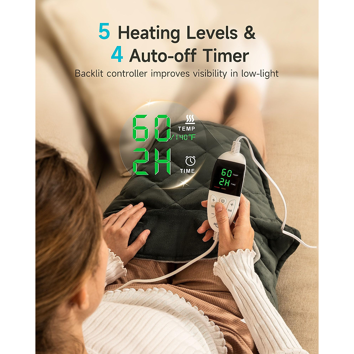 Weighted Heating Pad for Neck and Shoulders, ALLJOY【3lb】 Weighted Heating Pad for Pain Relief,22"x18" Electric Heating Pad, 5 Heat Settings & 4 Auto-Off, Gifts for Women Men Mom Dad