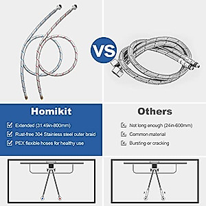 Matte Black Bathroom Faucet, Homikit Waterfall Bathroom Faucets for Sink 1 or 3 Holes, Modern Vanity Faucet with Single Handle Single Hole, Pop Up Drain, Deck Plate, 2 Water Supply Hoses