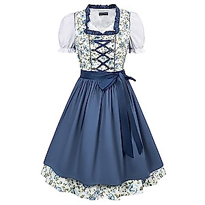 Scarlet Darkness Women's German Dirndl Dress Costumes for Bavarian Oktoberfest Carnival White-Blue L