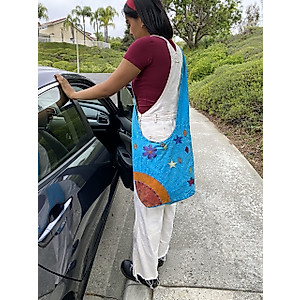 Elements of Nature Bohemian Hand-Stitched Hippie Hippy Shoulder Crossbody Monk Handbag in Blue Large