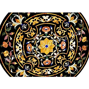 Pietra Dura Black Marble Round 30" x 30" Coffee Table Top, Black Marble Round Centre Table Top, Black Marble Round Dining Table Top, Piece Of Conversation, Family HeirLoom