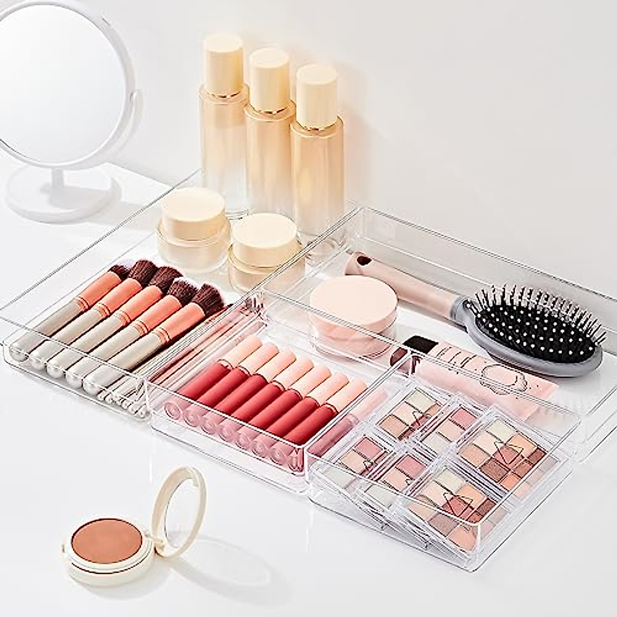 SMARTAKE 6 PCS Clear Plastic Drawer Organizers Set, Large Size Non-Slip Desk Drawer Organizer, 2-Size Versatile Bathroom and Vanity Drawer Organizer Trays for Makeup, Bedroom, Office, Kitchen Utensils