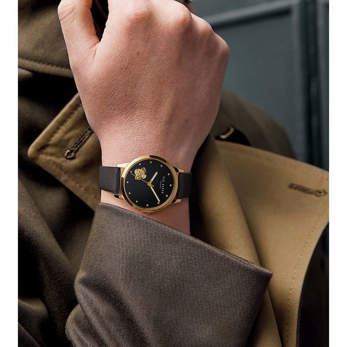 Ted Baker Fitzrovia Bumble Bee Black Leather Strap Watch (Model: BKPFZF2059I)