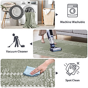 NICETOWN Sage Green Rug 2x3 Rugs Entryway Small Rug Washable Christmas Rug Thin Geometric Area Rug with Rubber Backing - 2x3 Boho Non-Slip Foyer Carpet for Kitchen Laundry Bathroom Bedroom, Sage Green