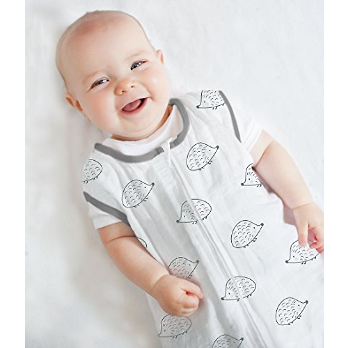 SwaddleDesigns Cotton Muslin zzZipMe Sleeping Sack, Wearable Blanket with 2-Way Zipper, Black Hedgehog, Large (12-18 Month) (Pack of 1)