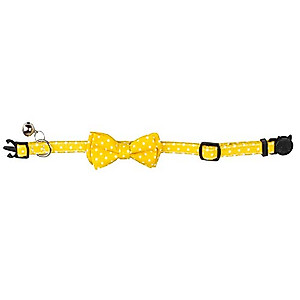 Gyapet Cat Collar Yellow with Bowtie Bell Safety Buckle Breakaway Kitten Puppy 7-11in Dot Colorful Adjustable Dot-Yellow