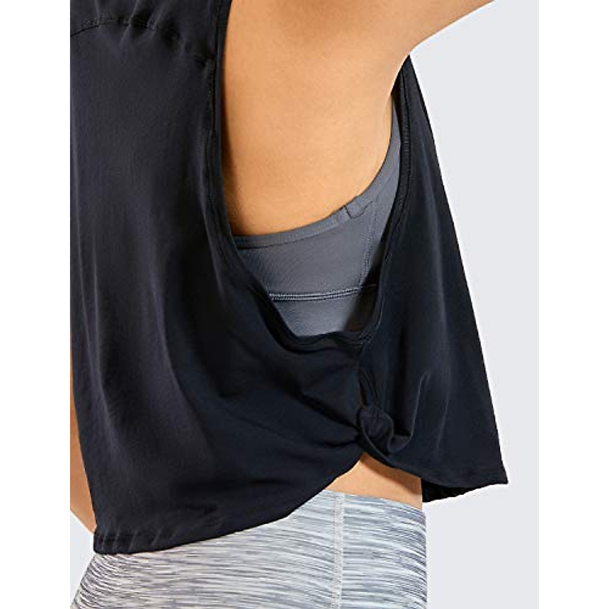 CRZ YOGA Pima Cotton Cropped Tank Tops for Women - Sleeveless Sports Shirts Athletic Yoga Running Gym Workout Crop Tops Deep Armhole-Black Medium