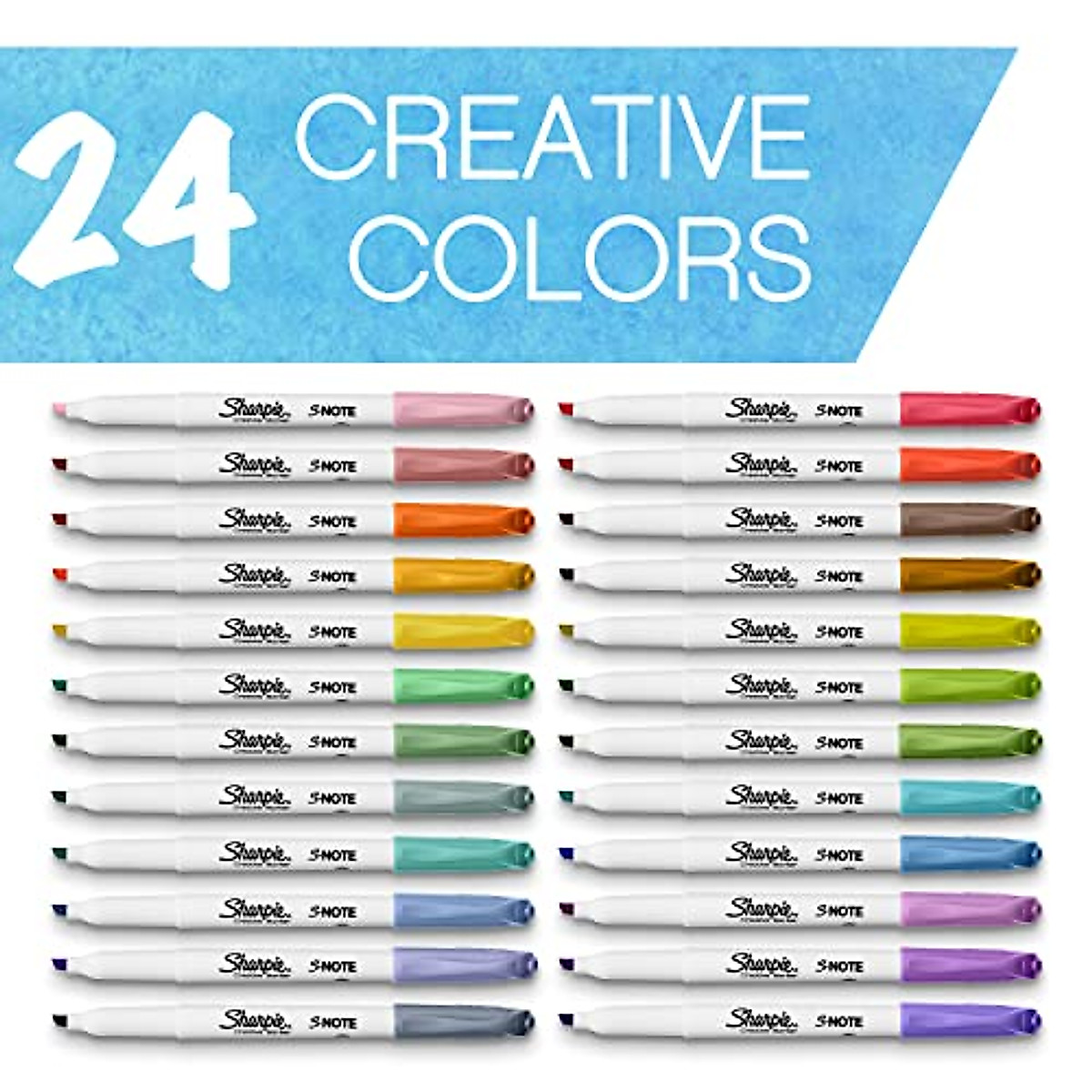 SHARPIE S-Note Creative Markers, Highlighters, Assorted Colors, Chisel Tip, 24 Count