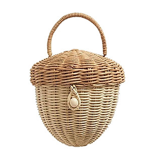 QRZLP Woven Storage Bin, Acorn Shaped Storage Basket, Scandinavian Style Rattan Storage Basket with Carrying Handle for Magazines, Toys, Snacks and Cosmetics.