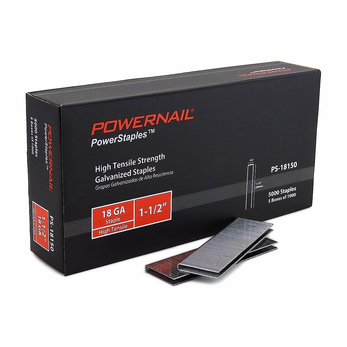 Powernail PS18150 18 Gauge 1/4 Inch Crown 1-1/2 Inch Length Chisel Point Narrow Crown Staples (Case, 30000ct)