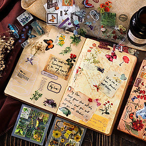 AIERSA Vintage Scrapbooking Journaling Supplies Kit,508Pcs Butterfly Flowers Nature Aesthetic Stickers for DIY Scrapbook,Art Journaling, Junk Journals, Bullet Journaling