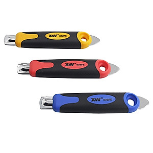 XW Self Retracting Safety Utility Knife, Auto Retractable Box Cutter of Assorted Colors, Extra 10 Blades Included, 3-Pack