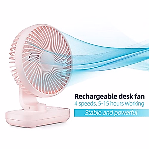 Viniper Portable Battery Fan, Rechargeable Desk Fan : 4 Speeds, 90° Rotation, Long Working Time, Portable USB Powered Personal Fan (Pink)