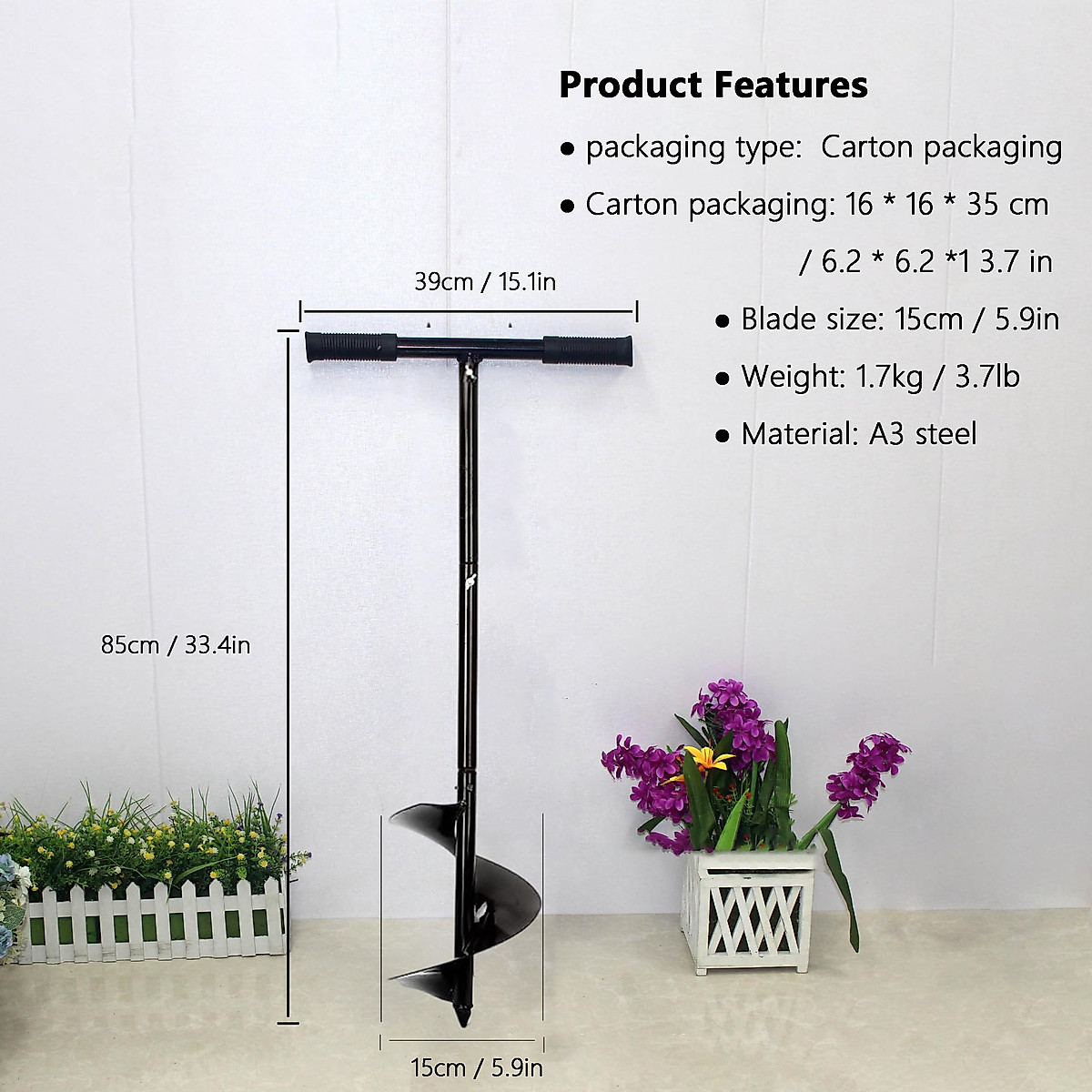 Compost Turning Tool Compost Stirring Tool,Compost Turning Bar 33.4inch,Manual Compost Aerator Tool Turner and Mixing Tool for Outdoor Compost Tumbler Bins,Composting Accessories (Black-33.4IN)