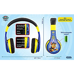eKids Paw Patrol Kids Bluetooth Headphones, Wireless Headphones with Microphone Includes Aux Cord, Volume Reduced Kids Foldable Headphones for School, Home, or Travel