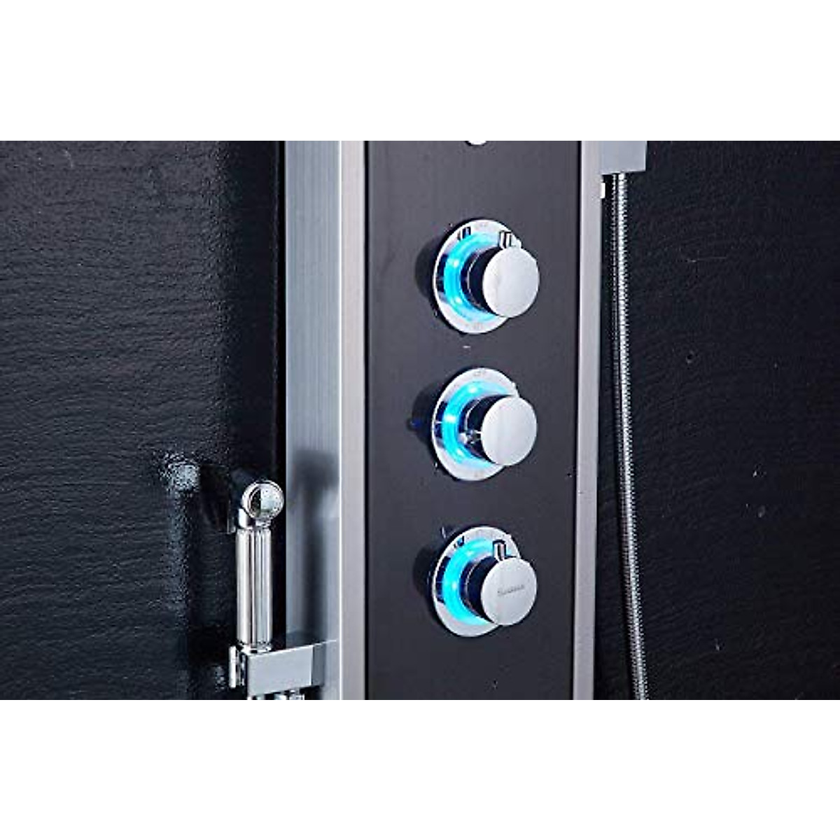 ELLO&ALLO LED Shower Panel Tower System,Rainfall Waterfall Shower Faucet Fixtures Bathroom Rain Massage System with Body Jets Brushed Nickel and Black