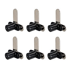 Xnrtop Cam Locks Cabinet Locks Keyed Alike， Cylinder Length Fits on 0.4'', Secure File Drawer Mailbox RV Storage Tool Box Replacement Lock Set, Zinc Alloy(5/8 Inch 6Pcs) (Black, 19mm)