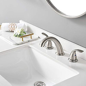 2 Handles 3 Holes Deck Mount Brushed Nickel Widespread Bathroom Faucet by phiestina,with Stainless Steel Pop Up Drain, WF008-5-BN
