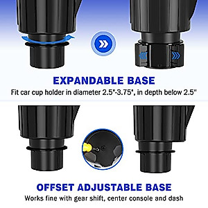 Upgraded 2 in 1 Car Cup Holder Phone Mount with Offset Adjustable Base, 360° Rotation Universal Compatible with iPhone Samsung Cell Phones and Yeti, Hydro Flasks, Other Large Bottles Mugs in 3.4"-4.0"