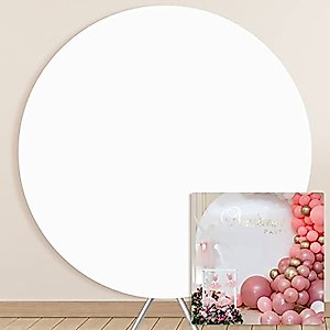 Round Backdrop Cover Polyester Pure Circle Photography Background Round Stand Photo Backdrop Cloth for Birthday Party Decorations (White,7.5 Ft)