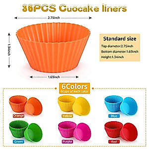Lingtoolator upcake Liners, Set of 36 Muffin Baking Cups, Nonstick Silicone Muffin Liners, Reusable No Stick Silicone Cupcake Molds, 2.75” Silicone Cupcake Baking Cups, mini Multicolored