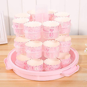 3-Tier Cake Carrier Cupcake Muffin Holder with Collapsible Handles - 11.2", Pink