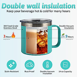 KrazeKK Personalized Insulated Coffee Tumbler - 14oz Engraved Stainless Steel Coffee Mug - Personalized Travel Mug with Handle and Lid - Ideal Customized Gift for Women, Men, Friends