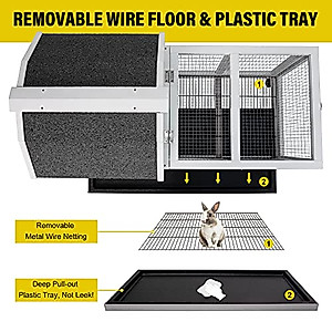 Ketive Rabbit Hutch Indoor- Rabbit cage Outdoor Bunny Hutch Outdoor Bunny Cage Fir Wooden Rabbit cage on 4 Lockabl Wheels Guinea Pig Cages with Ramp Small Animals Hideout Deep No Leak Pull Out Tray