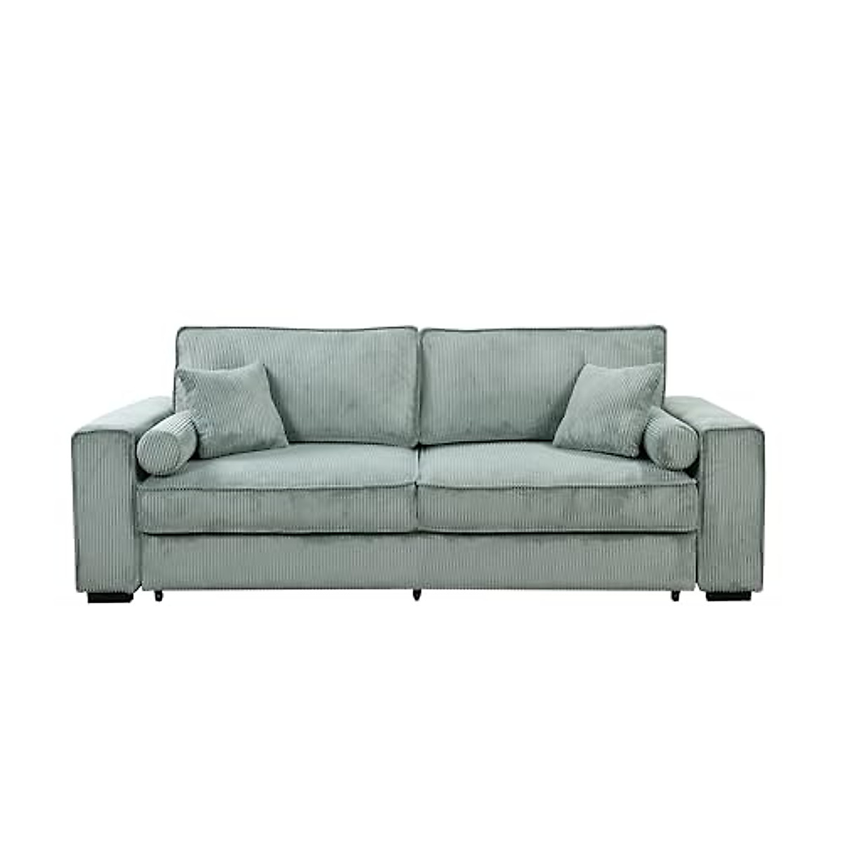 ZIGHTH 91-Inch Corduroy Queen Size Sleeper Sofa Bed with Storage, Convertible Sleeper Couch with Pull Out Bed and 4 Pillows, Hide a Bed Couches for Bedroom, Living Room, Small Places (Gray Green)
