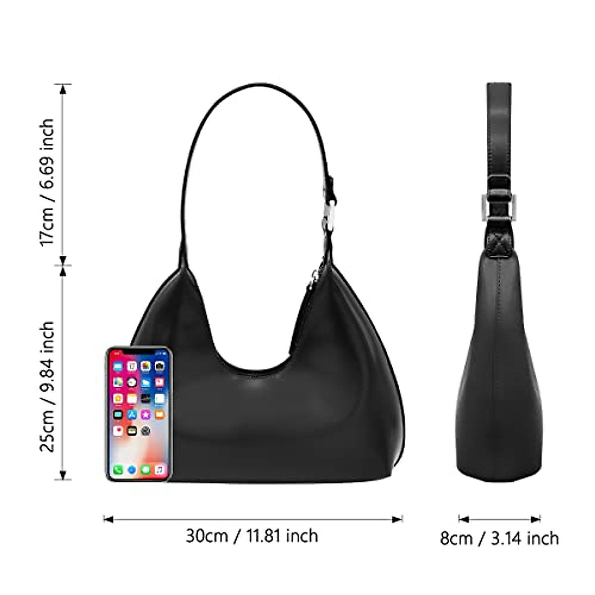 PS PETITE SIMONE Small Black Shoulder Bag Purse for Women Everyday Black Purse Hobo Bag Crescent Bag