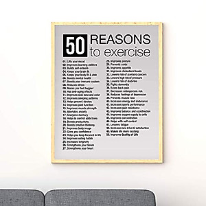 "50 Reasons to Exercise" Motivational Quotes Exercise Wall Sign -11 x 14" Inspirational Fitness Poster Print-Ready to Frame. Positive Decor for Home-Gym-Weight Room. Great Gift of Motivation!