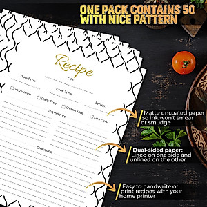 Primis3 Premium Recipe Binder Refills for 8.5" x 11" Recipe Binders, Sleek, Minimalist Design 50 Sheets Full-Size Recipe cards for your Favorite Recipes Binder, Matte Paper, Spill-Proof Sheet Covers