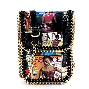 Amy & Joey Glossy magazine cover collage chain around Large crossbody bag purses cellphone carrying bag Michelle Obama bags (MT/BK)