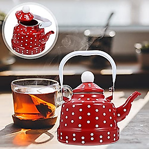 DEPILA Enamel Tea Kettle Stove Top Water Kettle 1L Coffee Kettle Stovetop Tea Kettle with Stainless Steel Filter Water Milk Warmer for Home Restaurant Kitchen Outdoor Red teapot