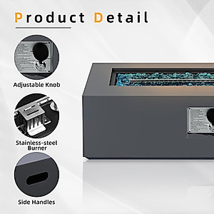 UPHA 42-Inch Outdoor Gas Fire Pit Table 50000 BTU Iron Rectangular Fire Pit for Outdoor Patio with Tank Cover Table, Metal Lid, Fire Glass, Rain Cover, Dark Grey