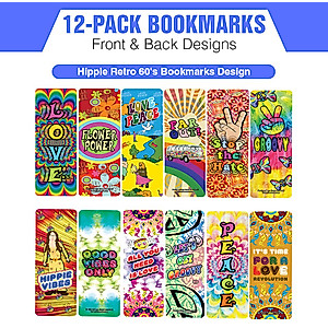 Creanoso Hippie Retro 60's Bookmarks (2-Sets X 6 Cards) – Daily Inspirational Card Set – Interesting Book Page Clippers – Great Gifts for Kids and Teens