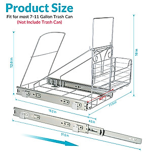 MUMUKE Pull Out Trash Can Under Cabinet Slider Shelf with Removable Front Basket for Kitchen Under Sink Trash Can Fit for Most 7-11 Gallon Garbage (Waste Bin Not Included)