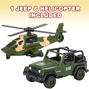 ArtCreativity Military Toy Playset for Kids, 2-Piece, Includes 1 Helicopter Toy and 1 Jeep, Durable Diecast Army Toys for Kids, Pretend Play Set for Boys and Girls, Great Birthday Gift