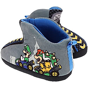 SUPER MARIO Boys' Mariokart Slippers Mismatch Bootie, Grey, Little Kid Size 10/11