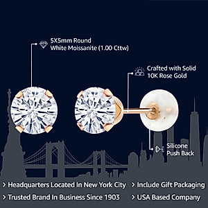 10K Rose Gold Forever Classic Moissanite from Charles & Colvard Women Stud Earrings (1.00 Cttw, Round 5MM)