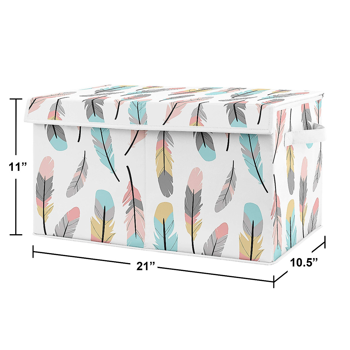 Sweet Jojo Designs Turquoise and Coral Boho Girl Baby Nursery or Kids Room Small Fabric Toy Bin Storage Box Chest for Feather Collection