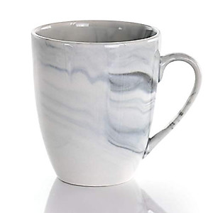 Elama Fine Round Gloss Dinnerware Dish Set, 16 Piece, Black and White Marble