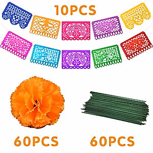 Funnlot Day Of The Dead Decorations Mexican Party Banners Marigold Flowers Ofrendas Dia De Los Muertos Day of The Dead Altar Decorations for Mexican Themed Party Decorations
