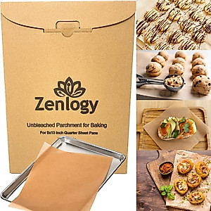Zenlogy 9x13 Parchment Paper (100 sheets) - Unbleached, High Heat, Non-stick, Pre-cut Baking Paper for Quarter Sheet Pans - Great for Baking, Roasting, Wrapping, Dehydrator, and so much more