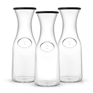 JoyJolt Glass Carafe with Lids. 3 Glass Carafes for Mimosa Bar 36 oz Capacity. 6 Lids! Brunch Decorations, Bedside Water Carafe, Orange Juice Container, Catering Drink Carafes & Pitchers for Parties