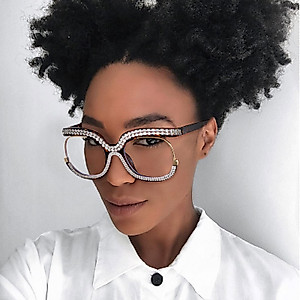 Rmerom Blue Light Blocking Oversized Glasses Stylish Fake Round Eyeglasses for Women UV400 Protection Eyewear GVA9051 (Black/Anti-blue W/Diamon)